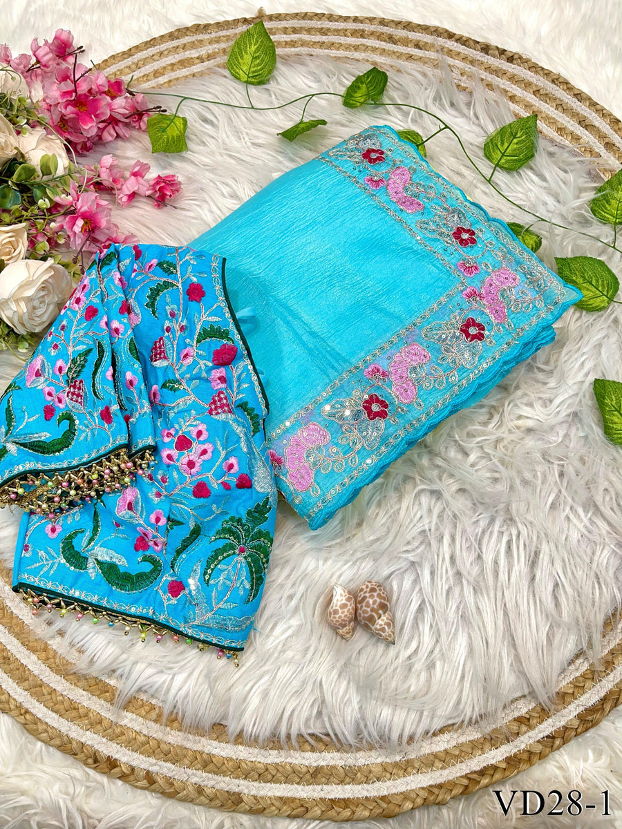 Pure Soft Candy Crush With Coding Sequience Work Saree – Sasta Bazzar
