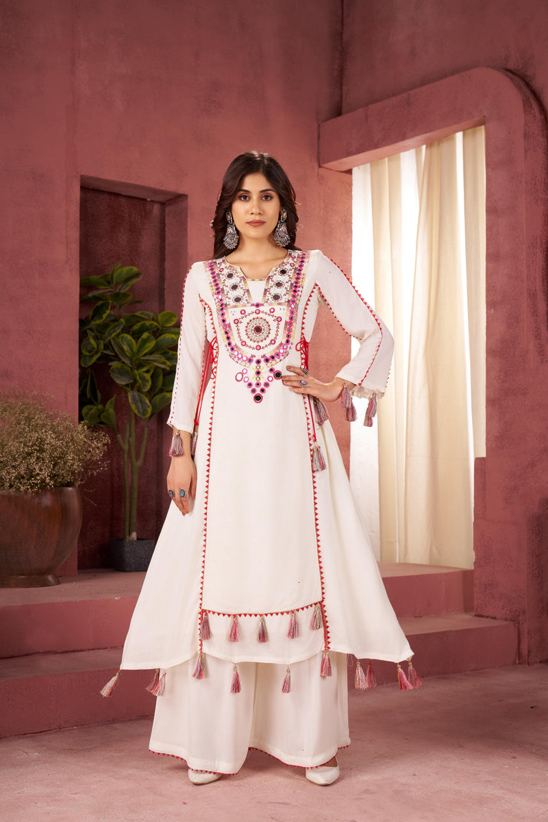 Reyon Fabric With Thread & Real Mirror Work Top Plazzo – Sasta Bazzar