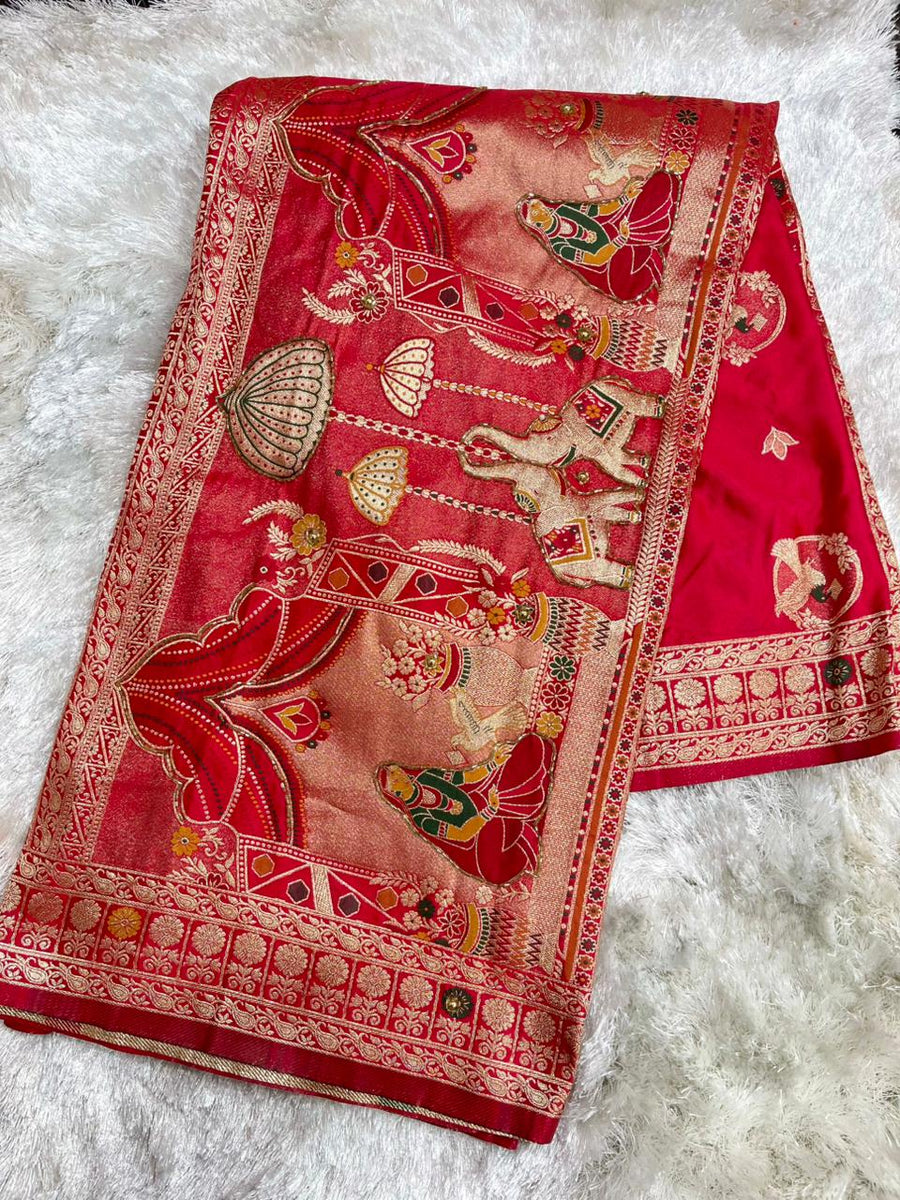 Beautifull Soft HO Silk With Weaving Jacquard Work Saree – Sasta Bazzar