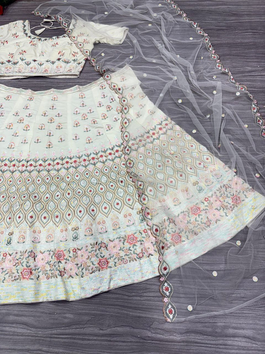 Premium Georgette Embellished With Heavy Cancan And Canvas Work Leheng ...